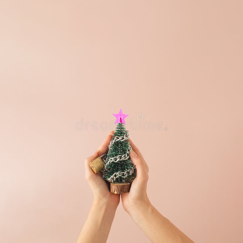 The Hands Holds a Christmas Tree Wrapped in a Chain with Chain Stock ...