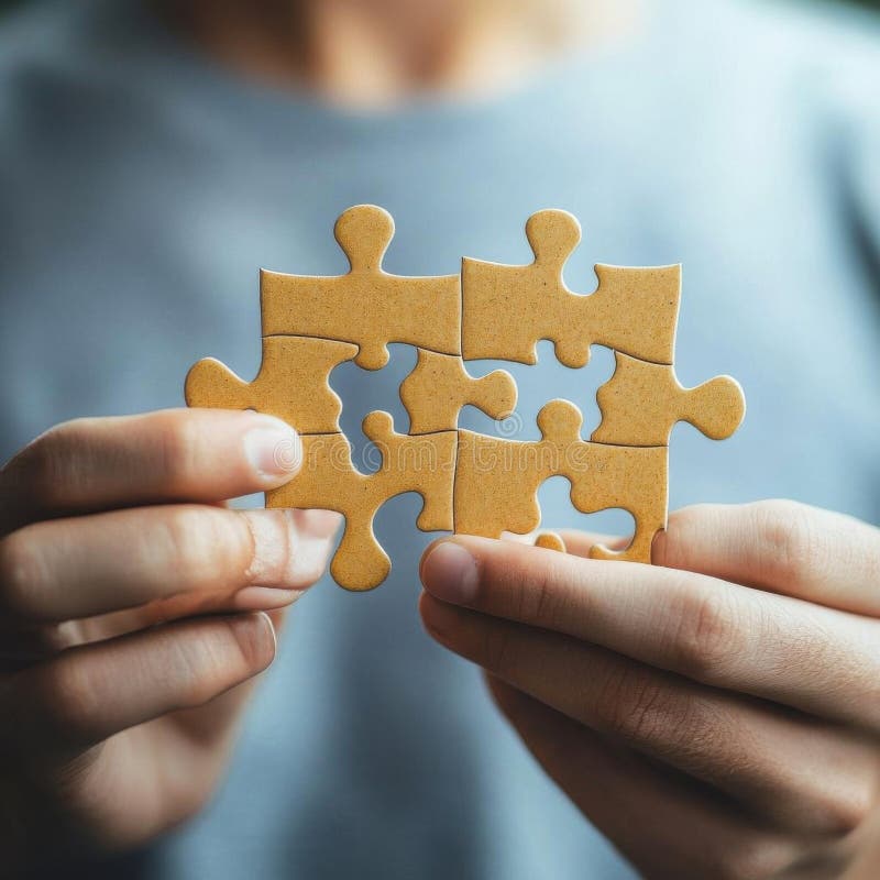 Hands Holds Four Puzzle Pieces Together, Solution and Strategy Concept ...