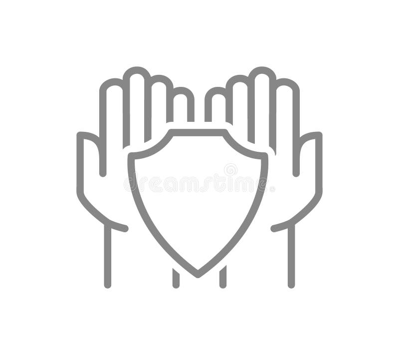 Hands Holds Shield Line Icon. Team Work, Insurance Symbol Stock Vector ...