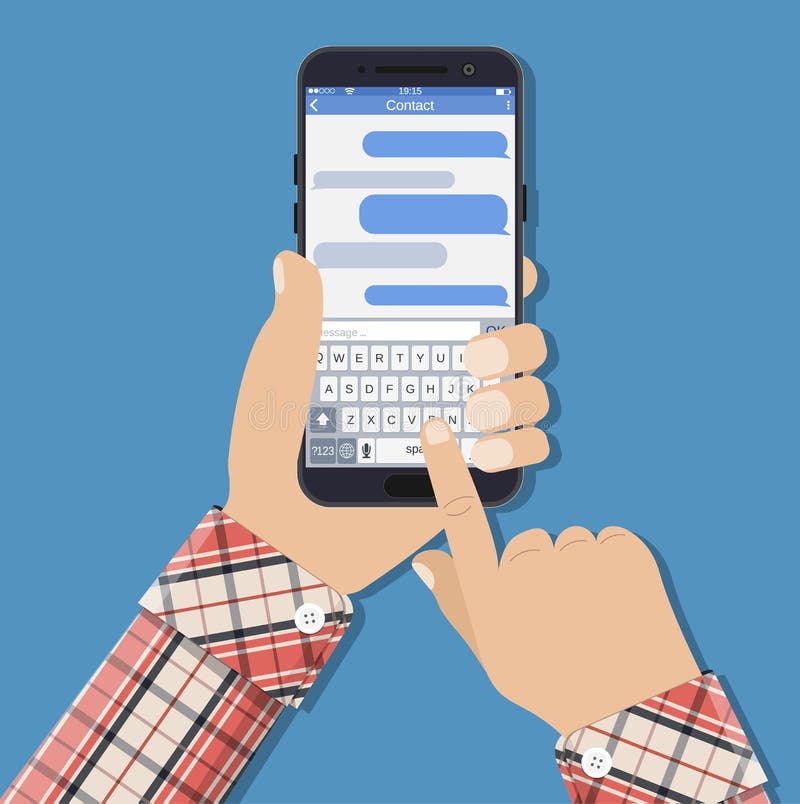 Hands Holds Smartphone with Messaging Sms App. Stock Vector ...