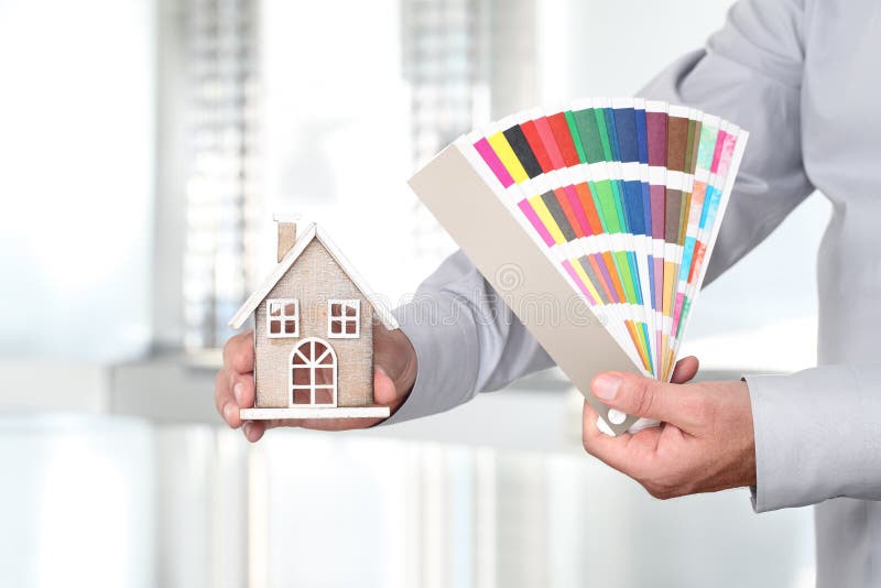 Hands with House and Swatches, Interior Design Stock Photo - Image of ...