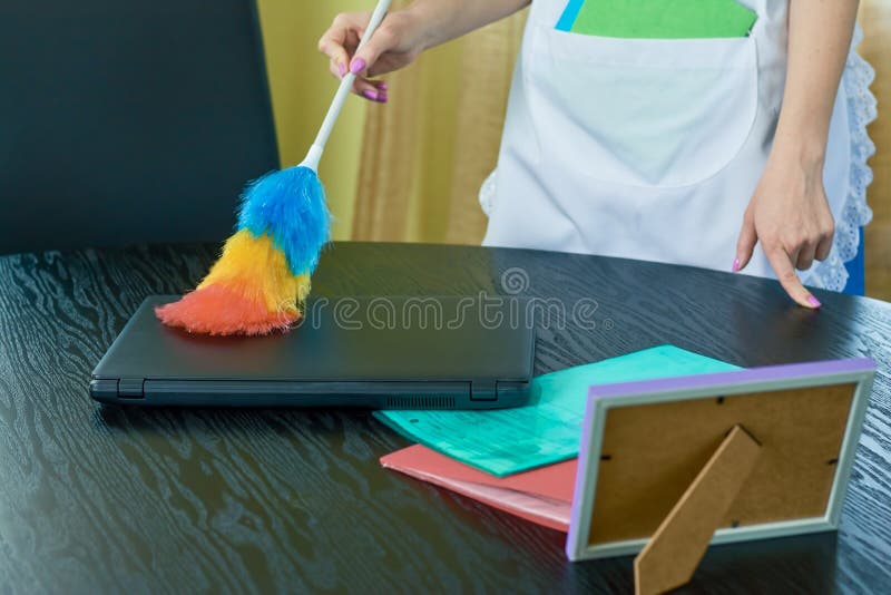 Hands of Housemaid, Dusting. Stock Image - Image of equipment, hand ...