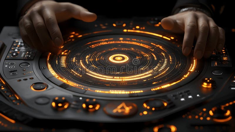 Hands Hover Over a Futuristic, Circular Control Panel Glowing with ...