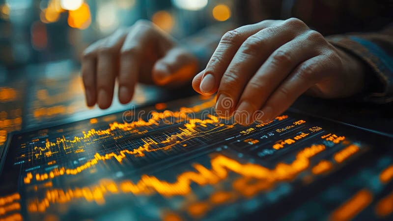 Hands Hovering Over a Digital Stock Market Display, Symbolizing ...