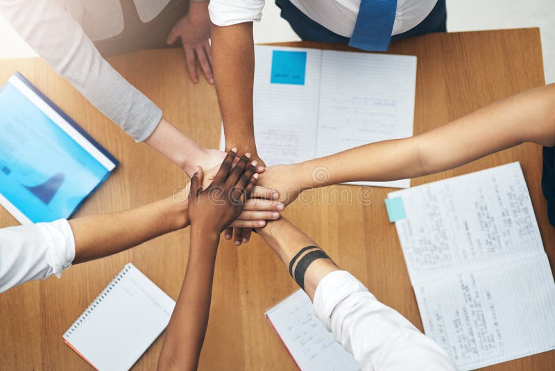 Hands, Huddle and Group in Office with Teamwork for Unity with Goal in ...