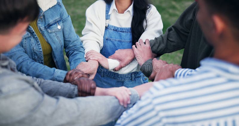 Hands, Huddle and Solidarity with Group of Friends for Strength ...