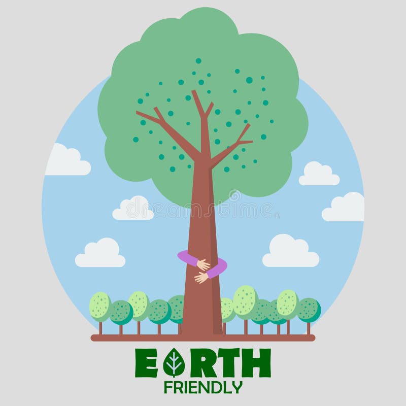 Hands hug green tree stock vector. Illustration of park - 74536273