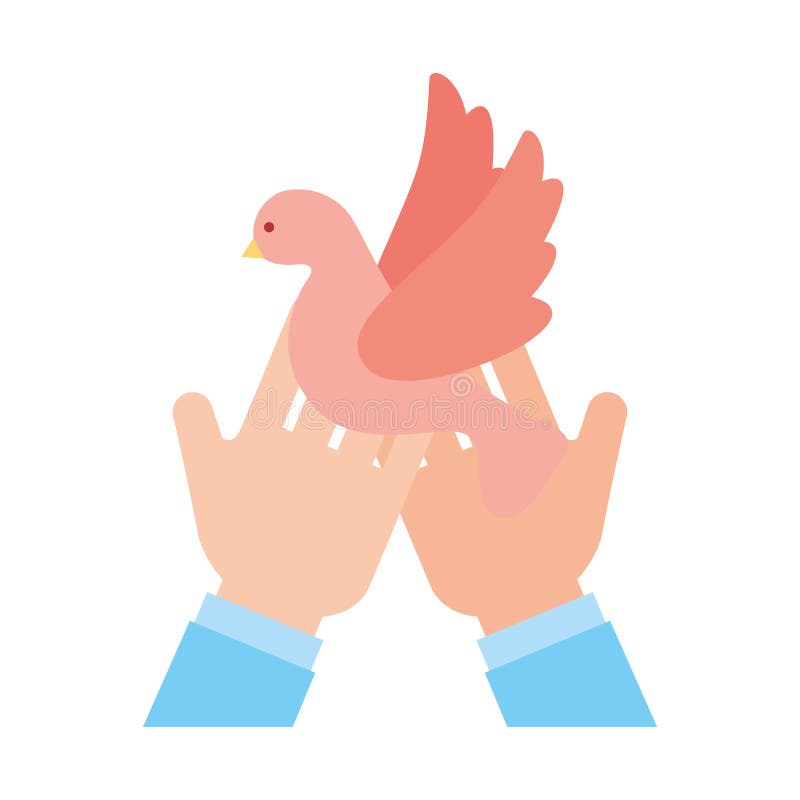Hands Human with Cute Dove Flying Icon Stock Vector - Illustration of ...