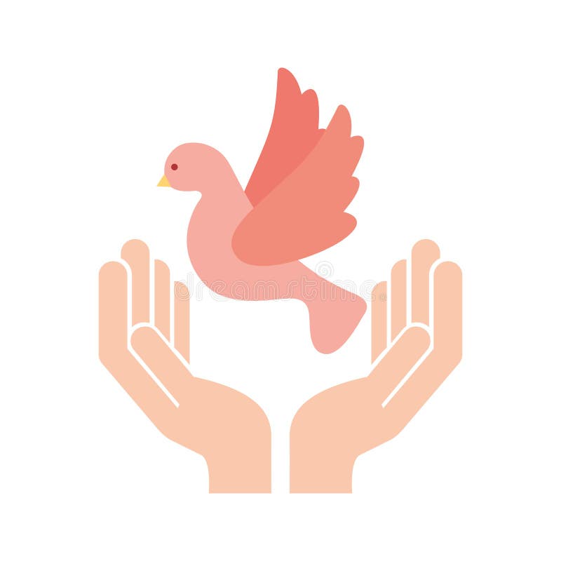 Hands Human with Cute Dove Flying Icon Stock Vector - Illustration of ...