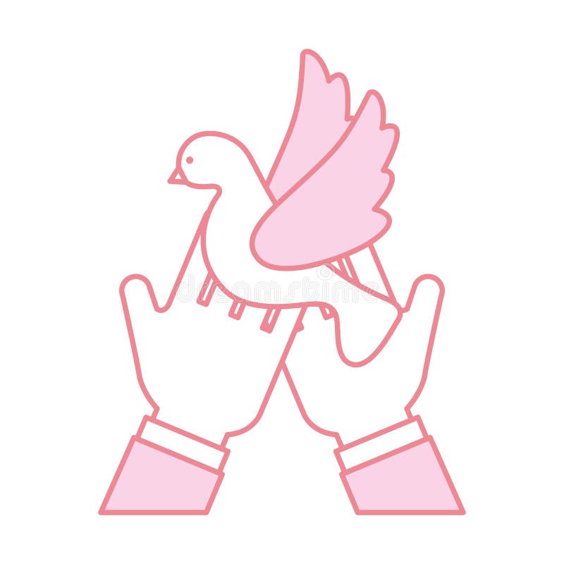 Hands Human with Cute Dove Flying Icon Stock Vector - Illustration of ...