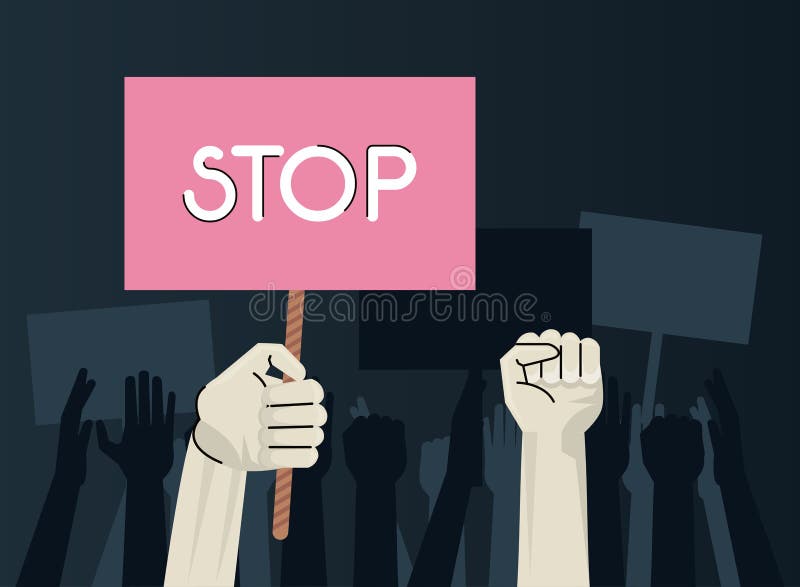 Hands Human Protesting Lifting Banner Stop Word Stock Vector ...