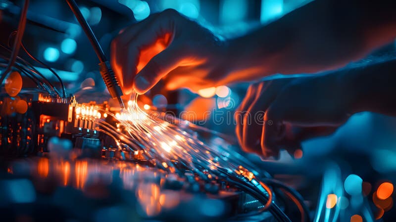 A Hands on Image of a Technician in a Lab, Installing Fiber Optic ...