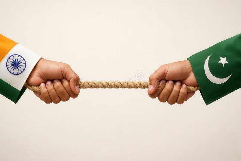 Hands with Indian and Pakistani Flags Pulling Opposite Ends of a Rope ...