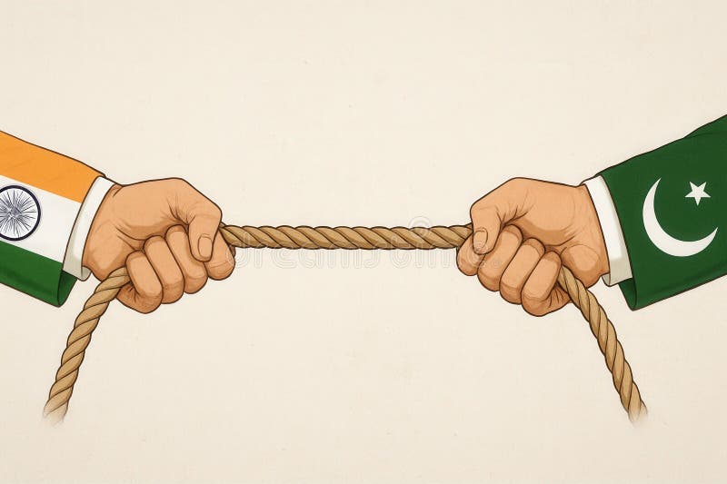 Hands with Indian and Pakistani Flags Pulling Opposite Ends of a Rope ...
