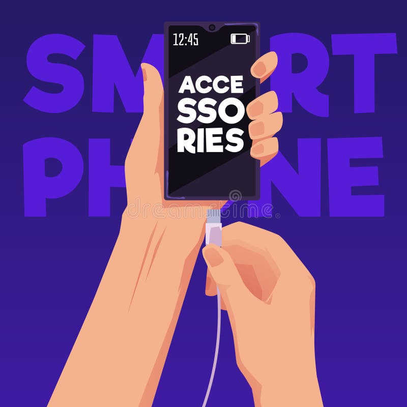 Hands Inserting Charging Cable in Smartphone, Poster Template - Cartoon ...