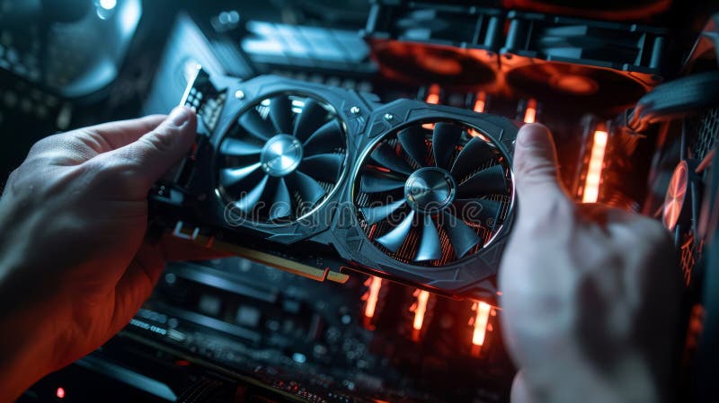 Hands Installing a Graphics Card in a PC Stock Photo - Image of system ...