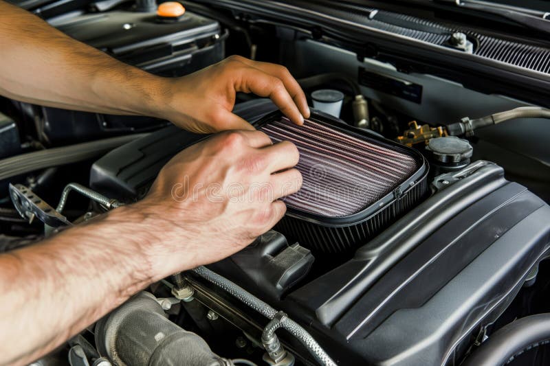 Hands Installing a New Air Filter into Engine Stock Image - Image of ...