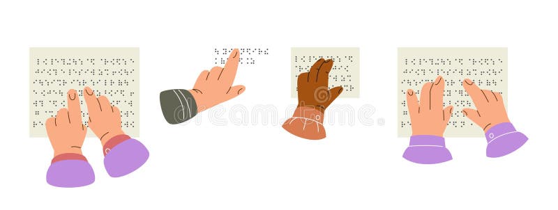 Diverse Hands Reading Braille Vector Set Stock Vector - Illustration of ...