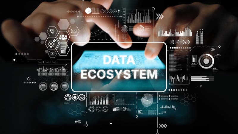 Hands Interacting with Data Ecosystem Concept on Digital Screen ...