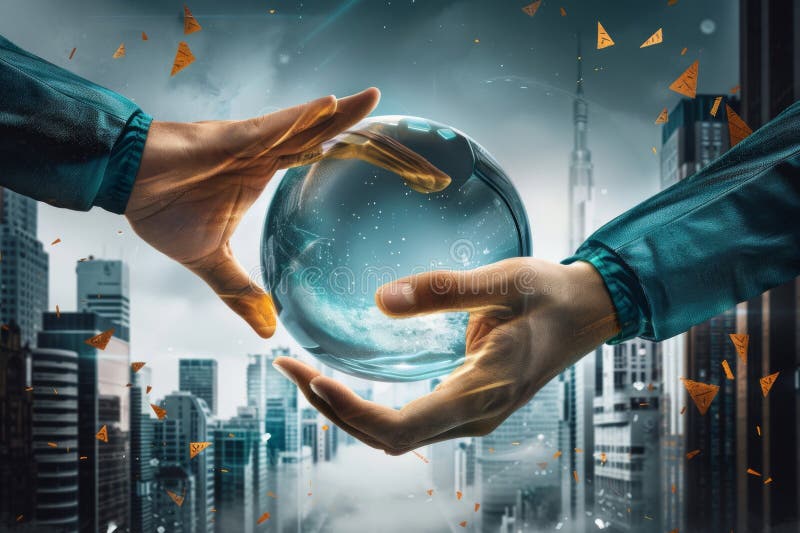 Hands Interacting with Digital Globe Symbolizing AI Technology and ...