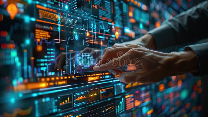 Hands Interacting with Digital Interface Stock Illustration ...