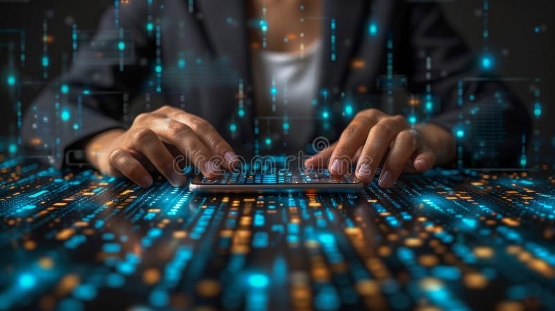 Futuristic Data Analysis on Interactive Touchscreen Stock Illustration - Illustration of screen ...