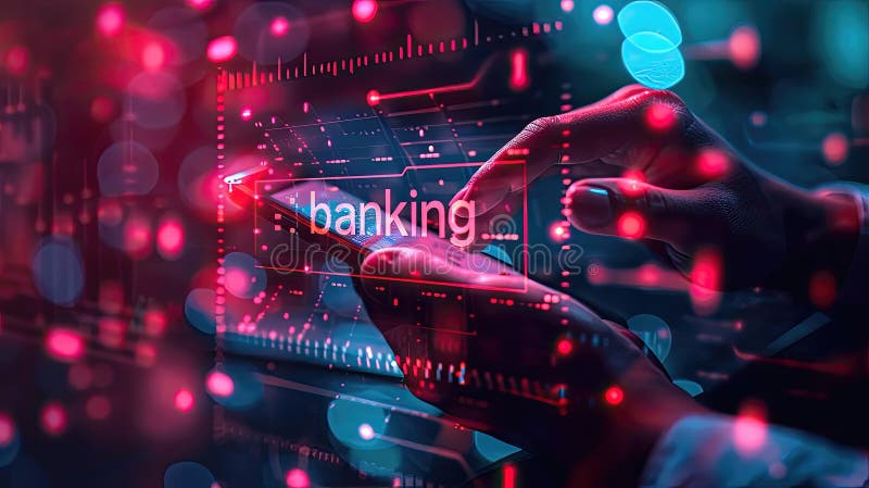 Hands Interacting with Futuristic Banking Interface. Stock Image ...