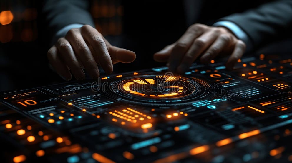 Hands Interacting with a Futuristic Interactive Display Stock Image ...