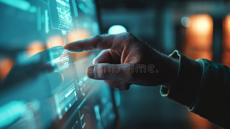 Hands Interacting with a Futuristic Touch Interface. Stock Image ...