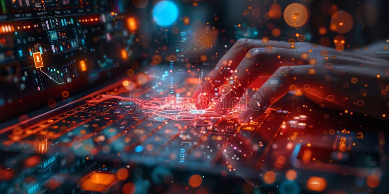 Futuristic Glowing Keyboard Digital Interface Holographic Elements ...