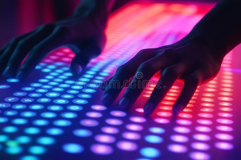 Hands Interacting with Illuminated Grid Stock Illustration ...