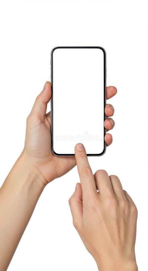 Hands Interacting with a Mobile Phone, One Finger Touching the Display ...