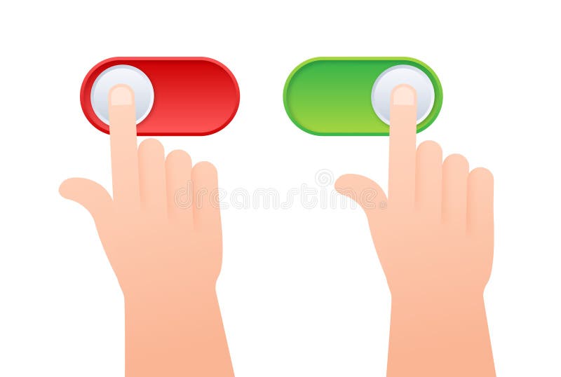Hands Interacting with Red and Green Toggle Switch Buttons. Vector ...