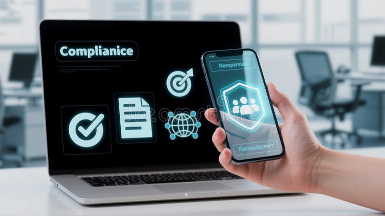 Hands Interacting with a Smartphone Displaying a Compliance App ...