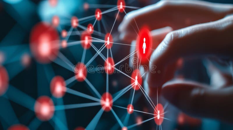Hands Interconnecting Digital Networks with Red Nodes and Streams Stock ...