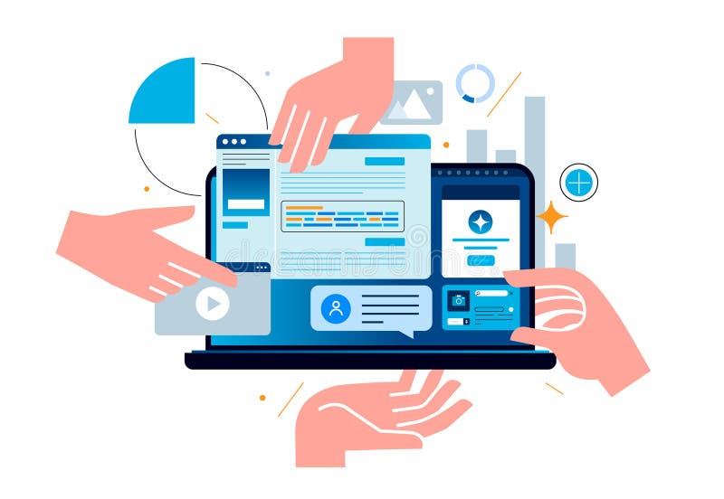 Hands on interface design stock illustration. Illustration of teamwork ...