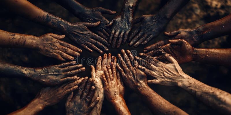 Hands Join Forces for a Common Purpose and Goal, Dirty Hands Teamwork ...