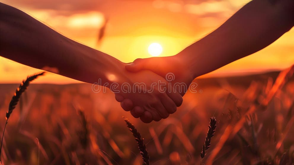 Hands Join in a Gesture of Reconciliation during Sunset, Signifying ...