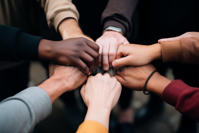 Hands Joined in Harmony, a Close Up of a Diverse Group Stock ...