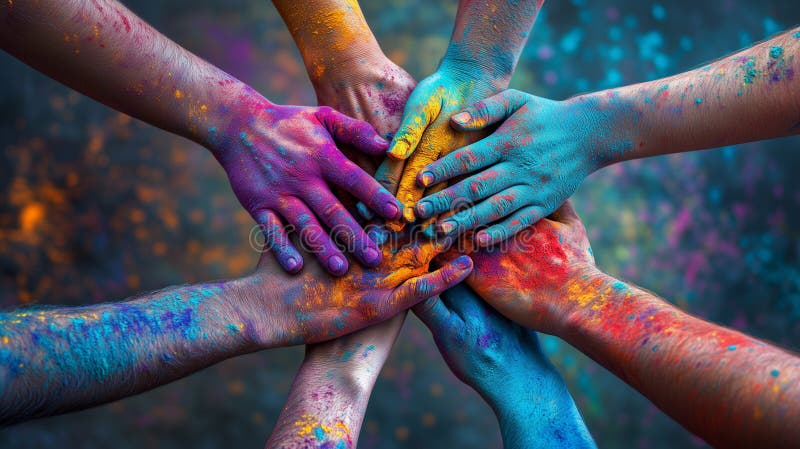 Hands Joined Together, Covered in Holi Colors, Symbolizing Unity and ...