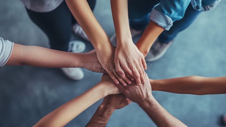 Hands Joined Together in Unity Showcase Teamwork and Cooperation among Diverse Individuals in a ...
