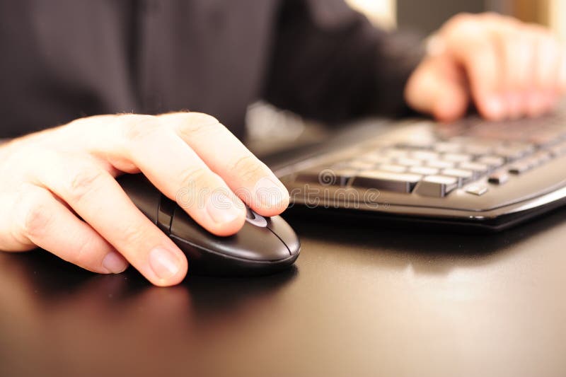 Male Hands on Notebook Keyboard and Mouse Stock Photo - Image of ...