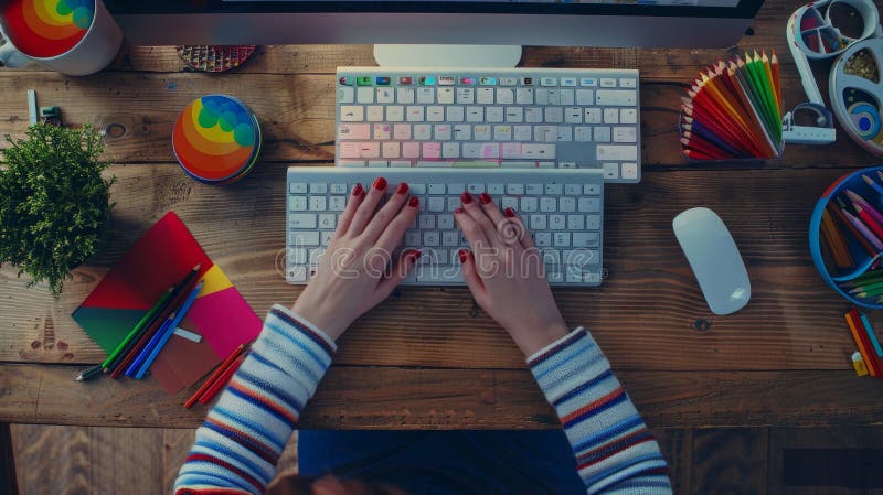 The Hands on Keyboard. AI Generated Stock Image - Image of monitor ...