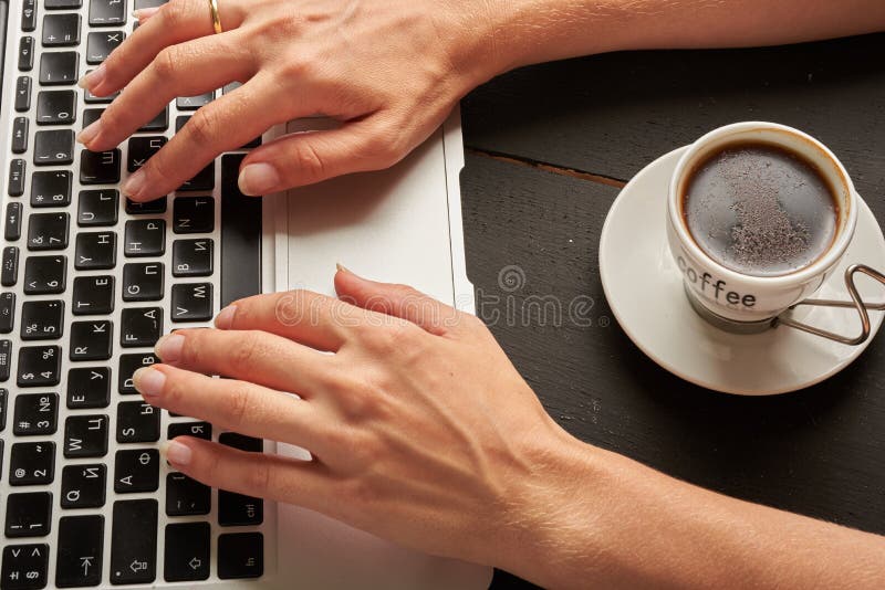 Hands on the Keyboard and Coffee Stock Image - Image of keyboard, home ...