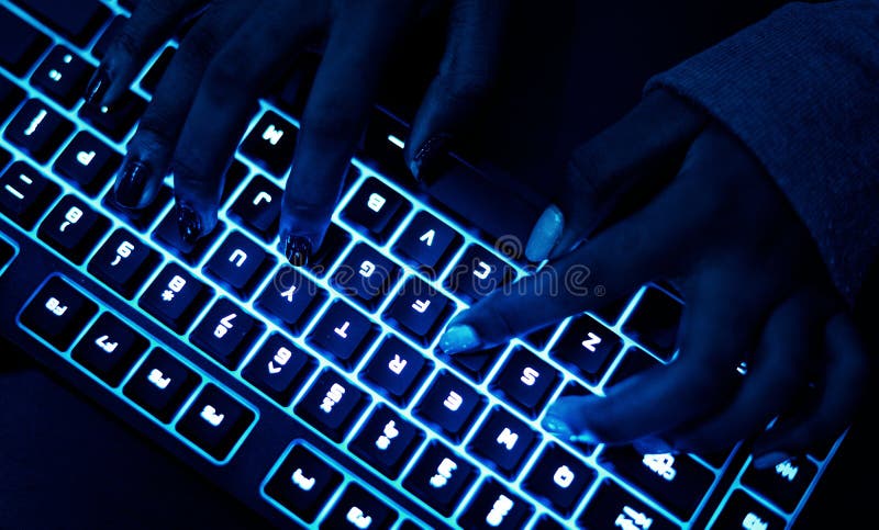 Hands on Keyboard in the Dark Stock Photo - Image of spam, hands: 99982912