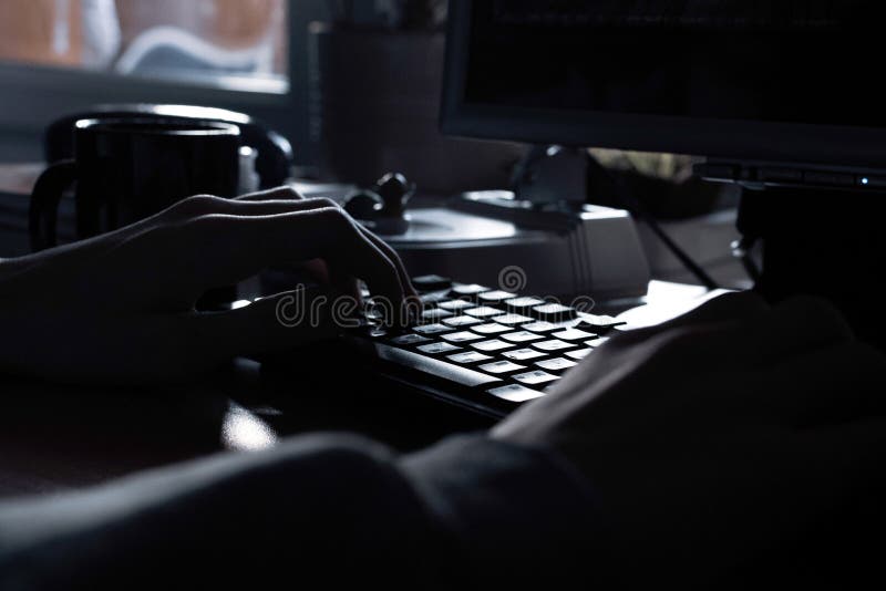 Hands on the Keyboard, Dark Background Stock Image - Image of ...