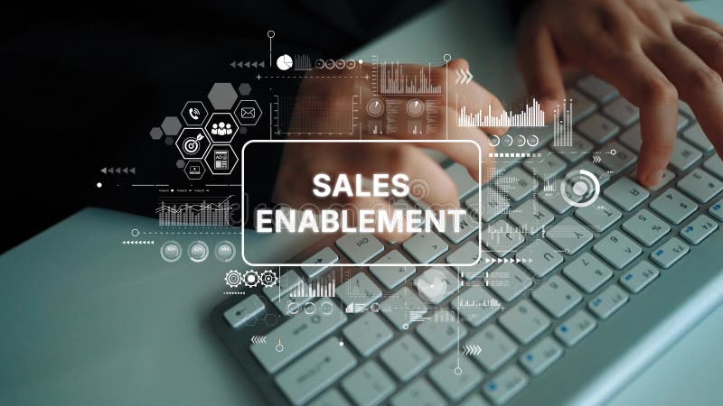 Hands on Keyboard with Digital Graphics Representing Sales Enablement ...