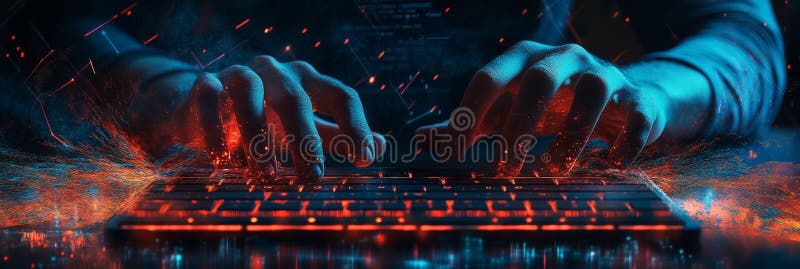Hands On A Keyboard Surrounded By Glowing Code And Particles Concept Of A Programmer Coding In
