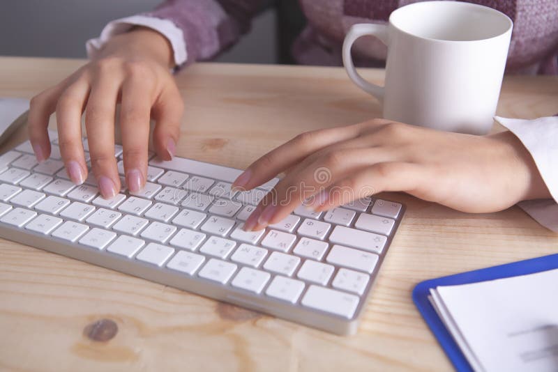 Hands Keyboard To Type Coffee Stock Photo - Image of employee ...
