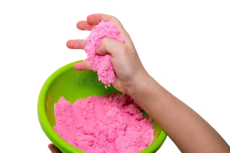 Hands of a Kid Playing with Pink Magic Sand Stock Image - Image of kids ...